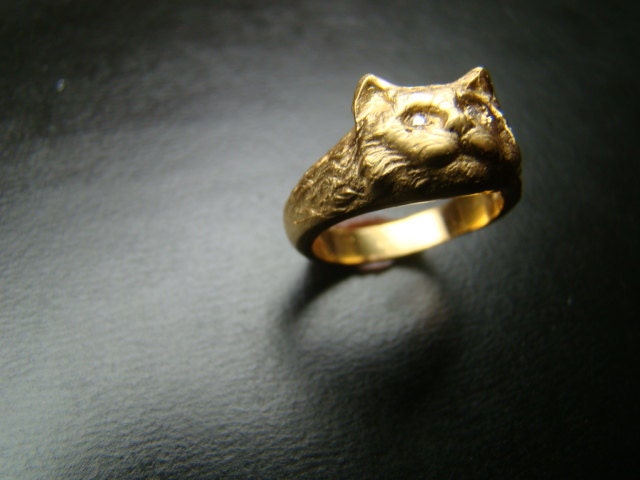 Adorable 14k Gold Cat Ring With Diamond Eyes - Etsy