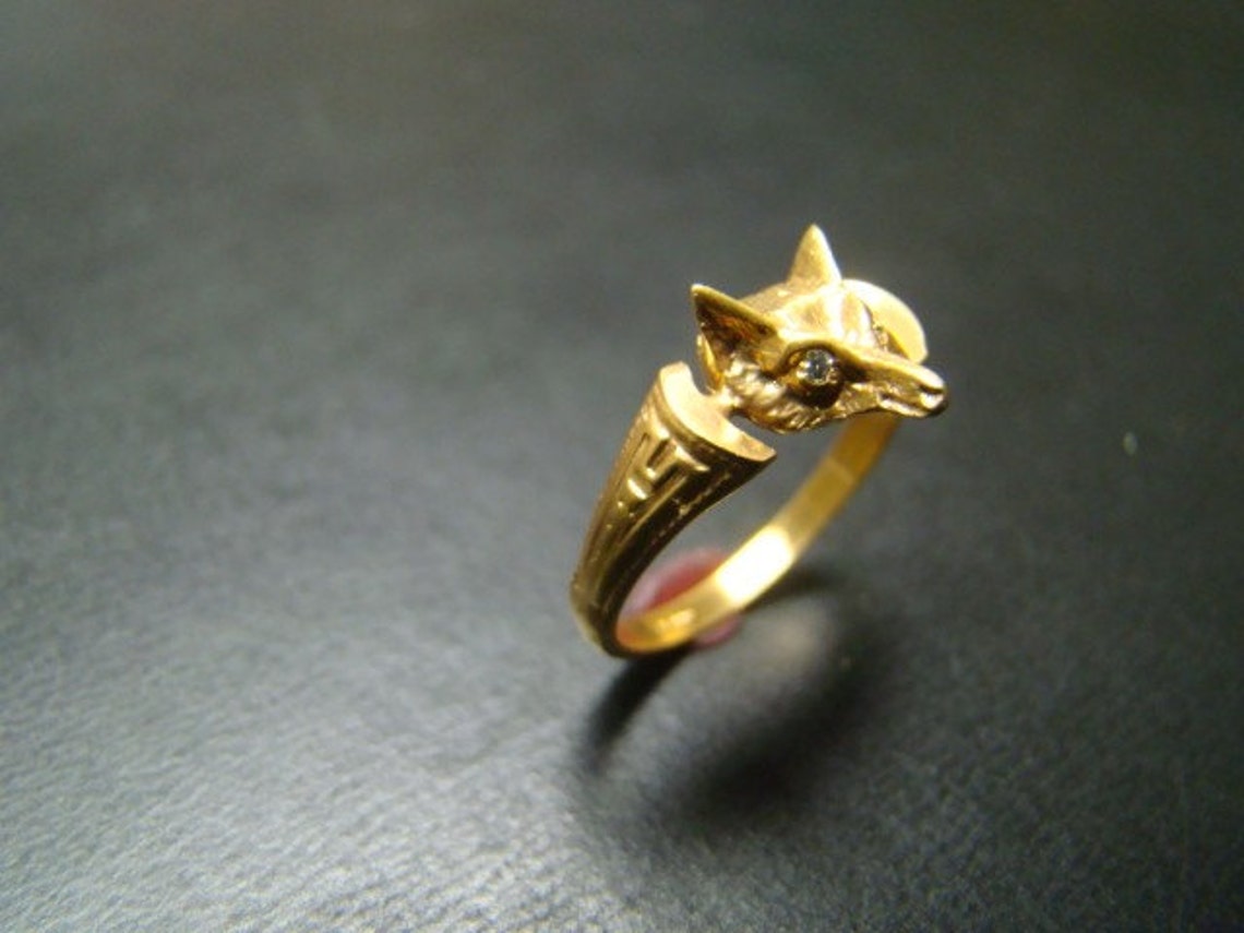 14K Gold Fox Ring With Diamond Eyes - Etsy