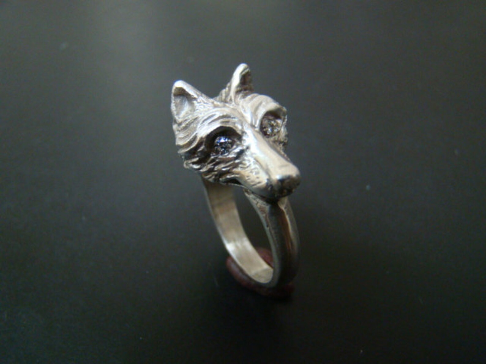 Beautiful and Regal Sterling Silver Wolf Ring With Diamond | Etsy