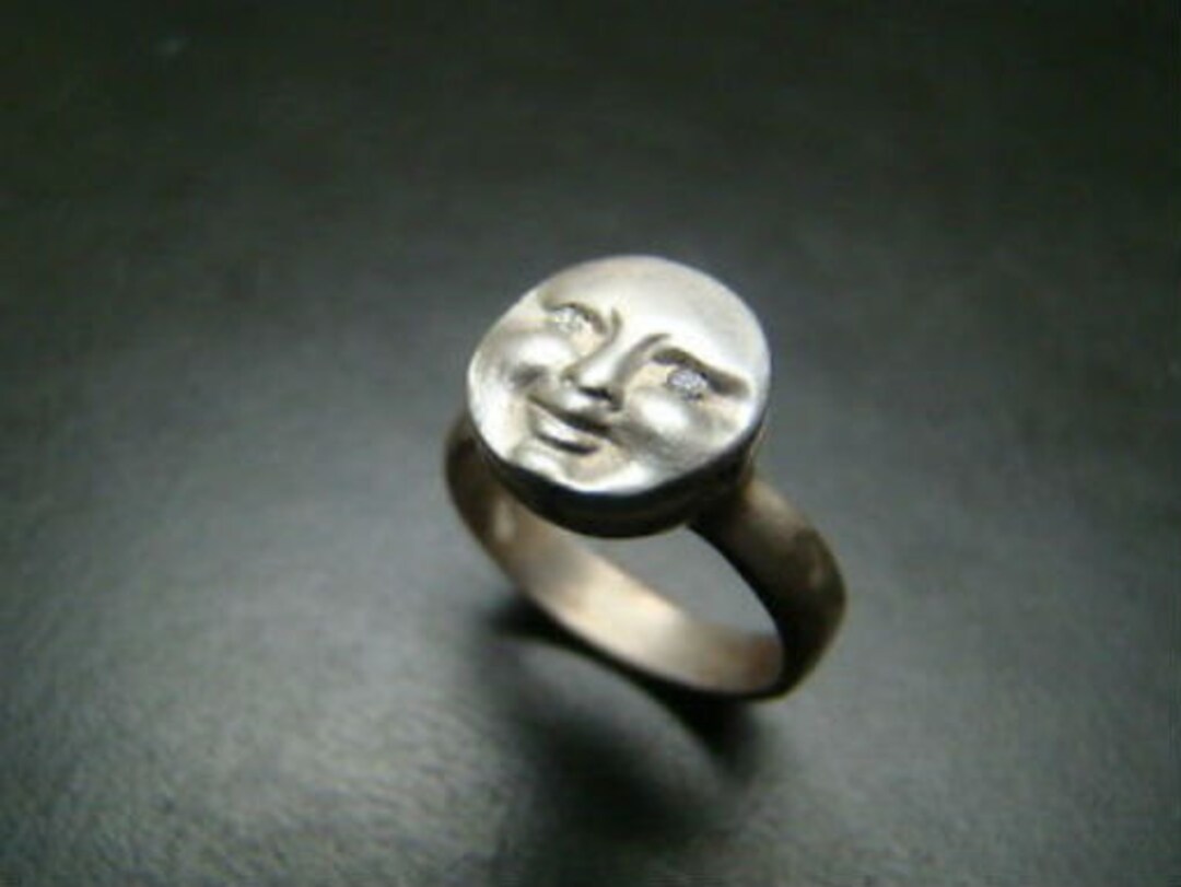Adorable Sterling Silver Moon Face Ring With Genuine Diamonds - Etsy