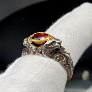 Beautifully Detailed Sterling and 14K Gold Lions Ring With Rhodolite ...