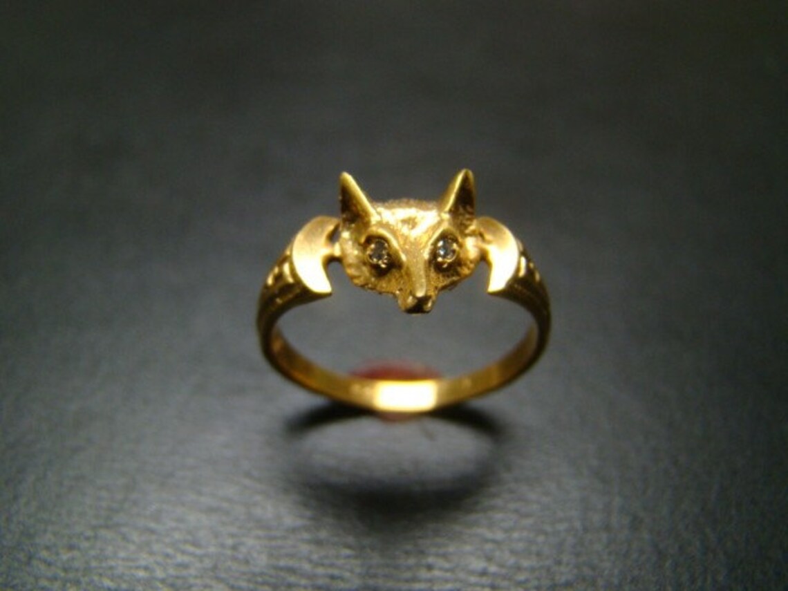 14K Gold Fox Ring With Diamond Eyes - Etsy