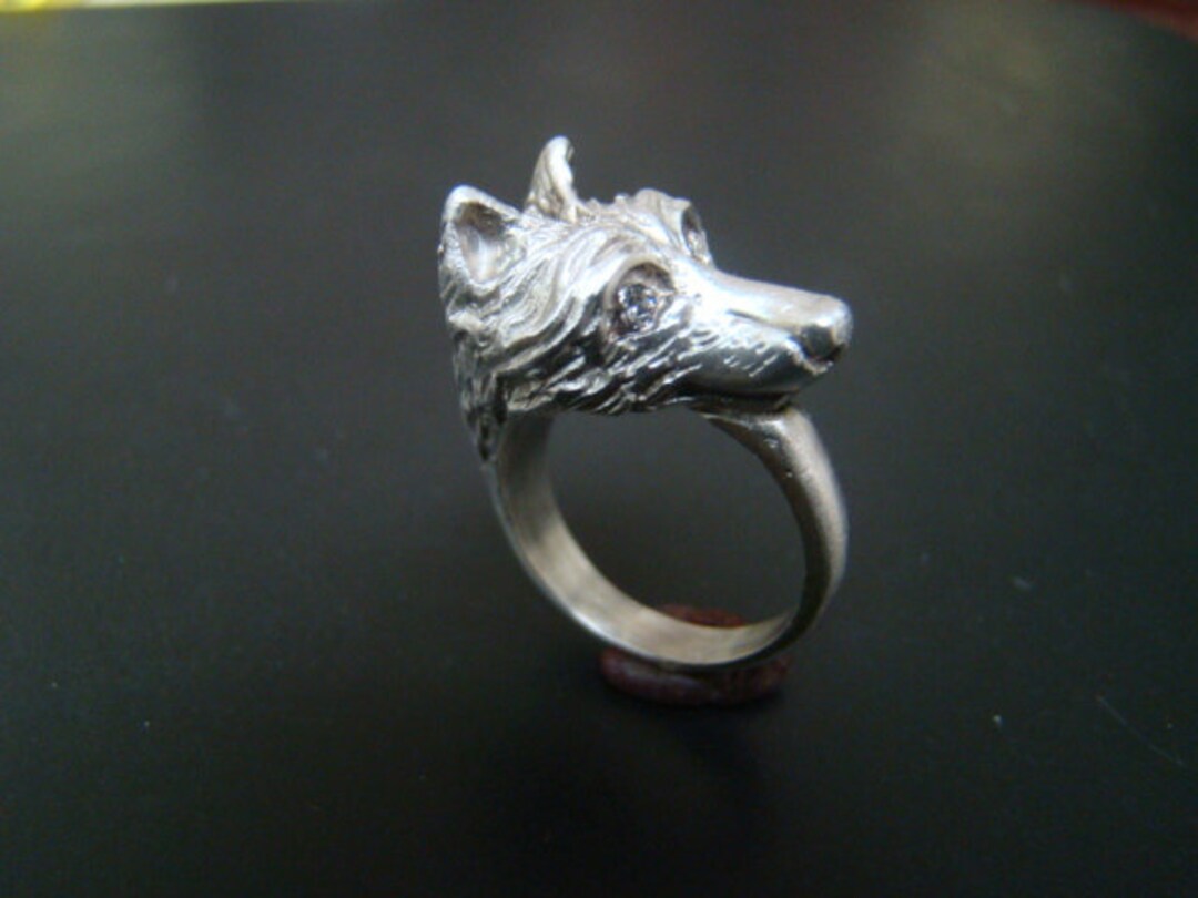 Beautiful and Regal Sterling Silver Wolf Ring With Diamond Eyes - Etsy