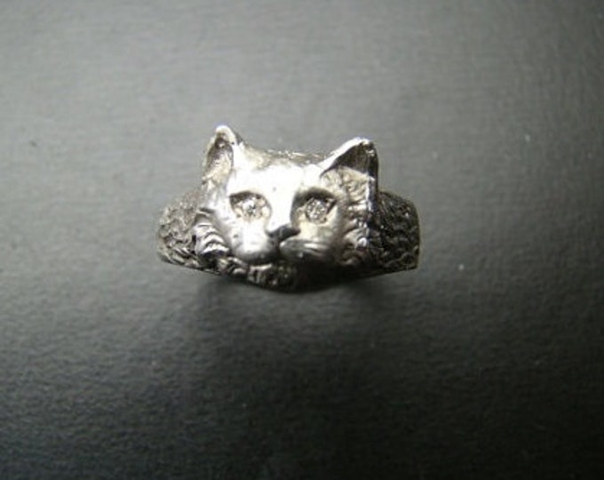 Beautifully Detailed Sterling Silver Cat Ring With Genuine - Etsy
