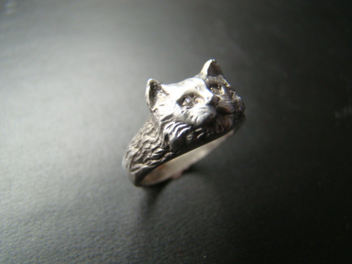 Beautifully Detailed Sterling Silver Cat Ring With Genuine - Etsy