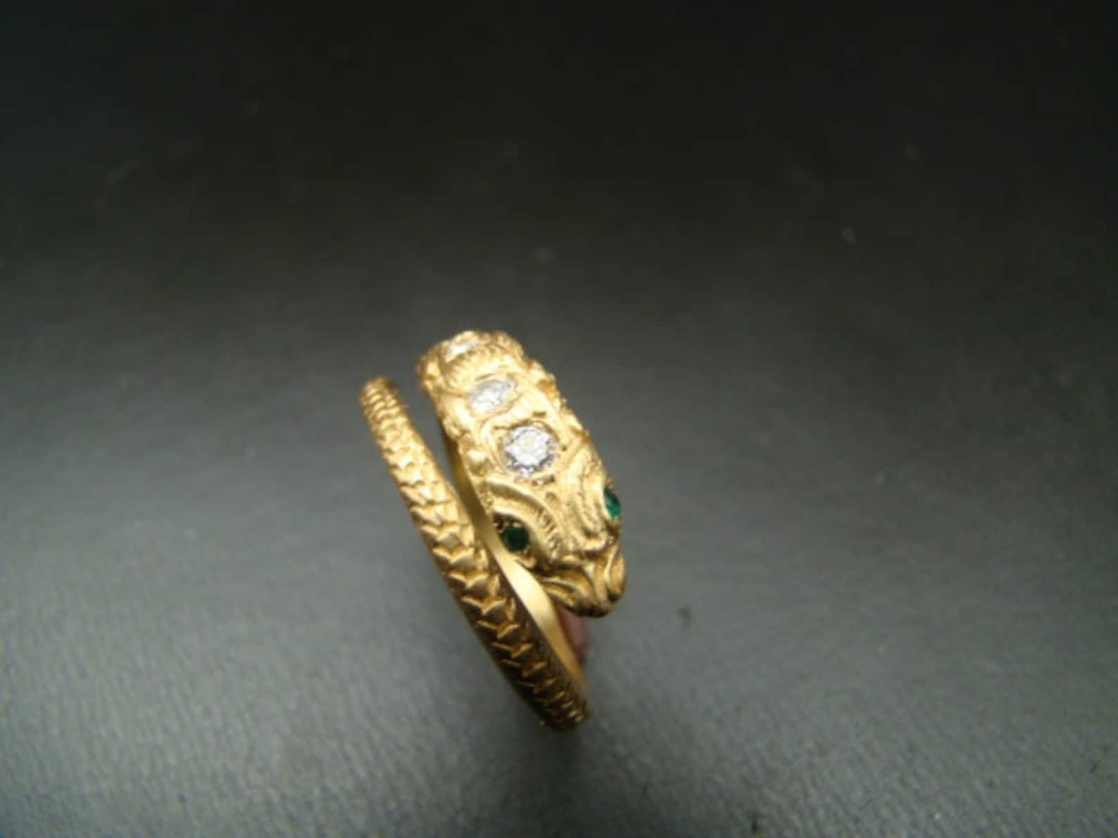 14k Gold Amazingly Detailed Snake Ring With Diamonds and - Etsy