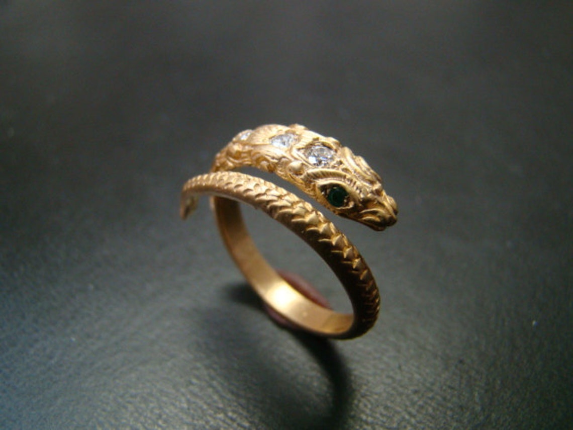 14k Gold Amazingly Detailed Snake Ring With Diamonds and - Etsy