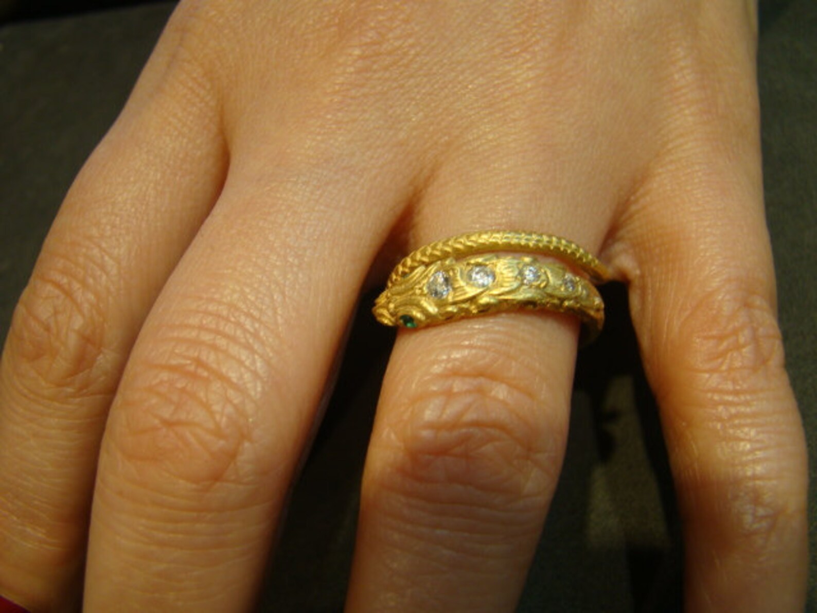 14k Gold Amazingly Detailed Snake Ring With Diamonds and - Etsy