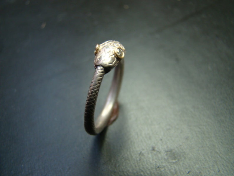 Sterling Silver and 14k Gold Snake ring with diamond eyes | Etsy