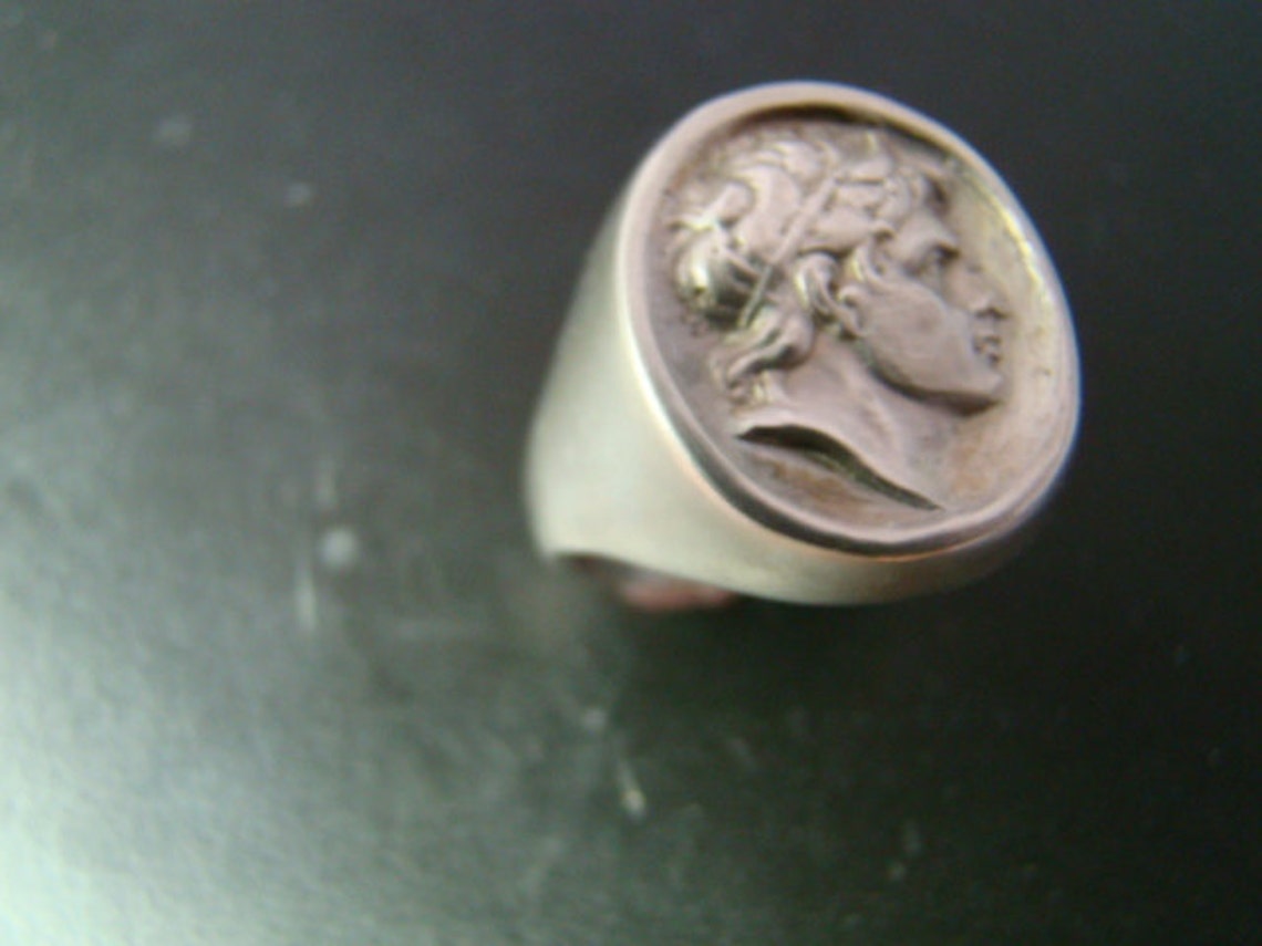Classic Sterling Silver Roman Head Ring - Etsy