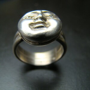 Sterling Silver Moon Face Ring With Genuine Diamond Eyes - Etsy