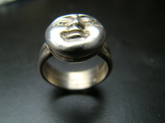 Sterling Silver Moon Face Ring With Genuine Diamond Eyes - Etsy