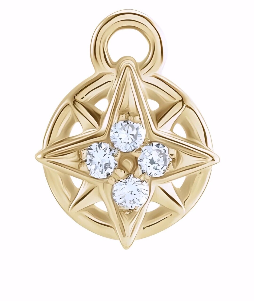 14K Solid Yellow Gold Compass Earring Charm With Natural Diamonds - Etsy