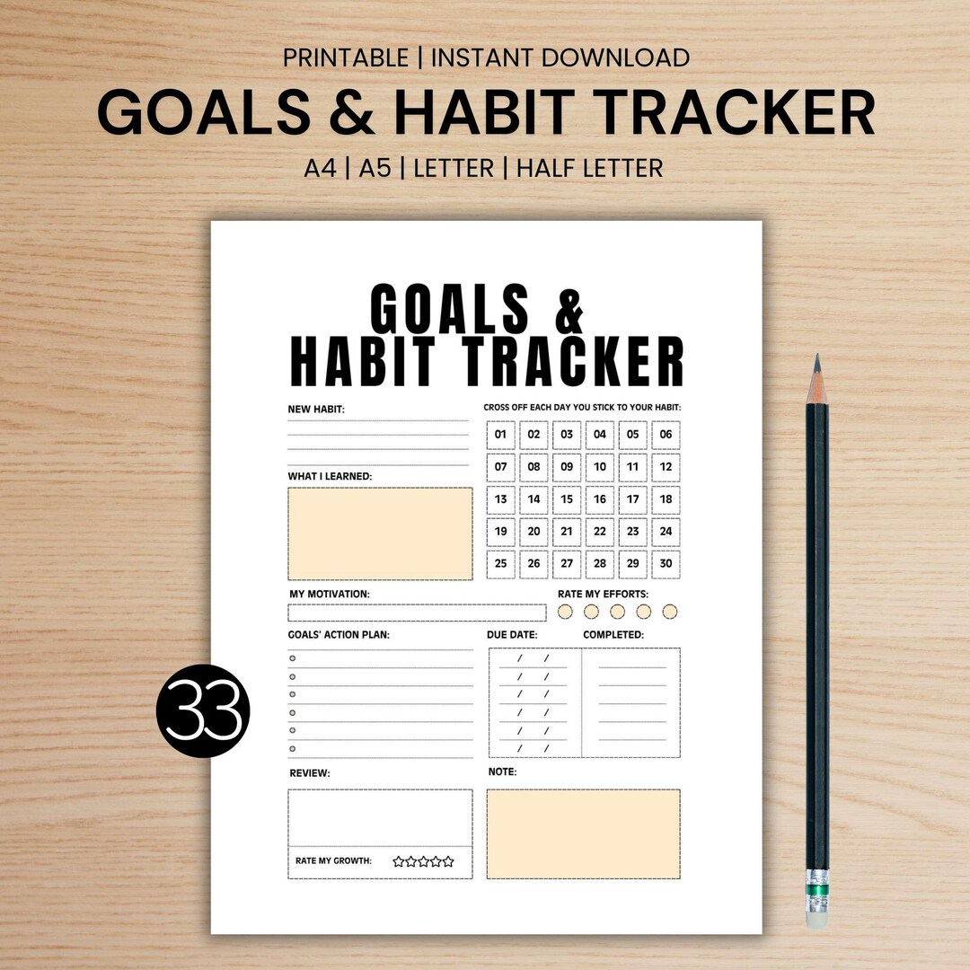 Goals and Habit Tracker Printable Motivation Routines Progress A4 A5 ...