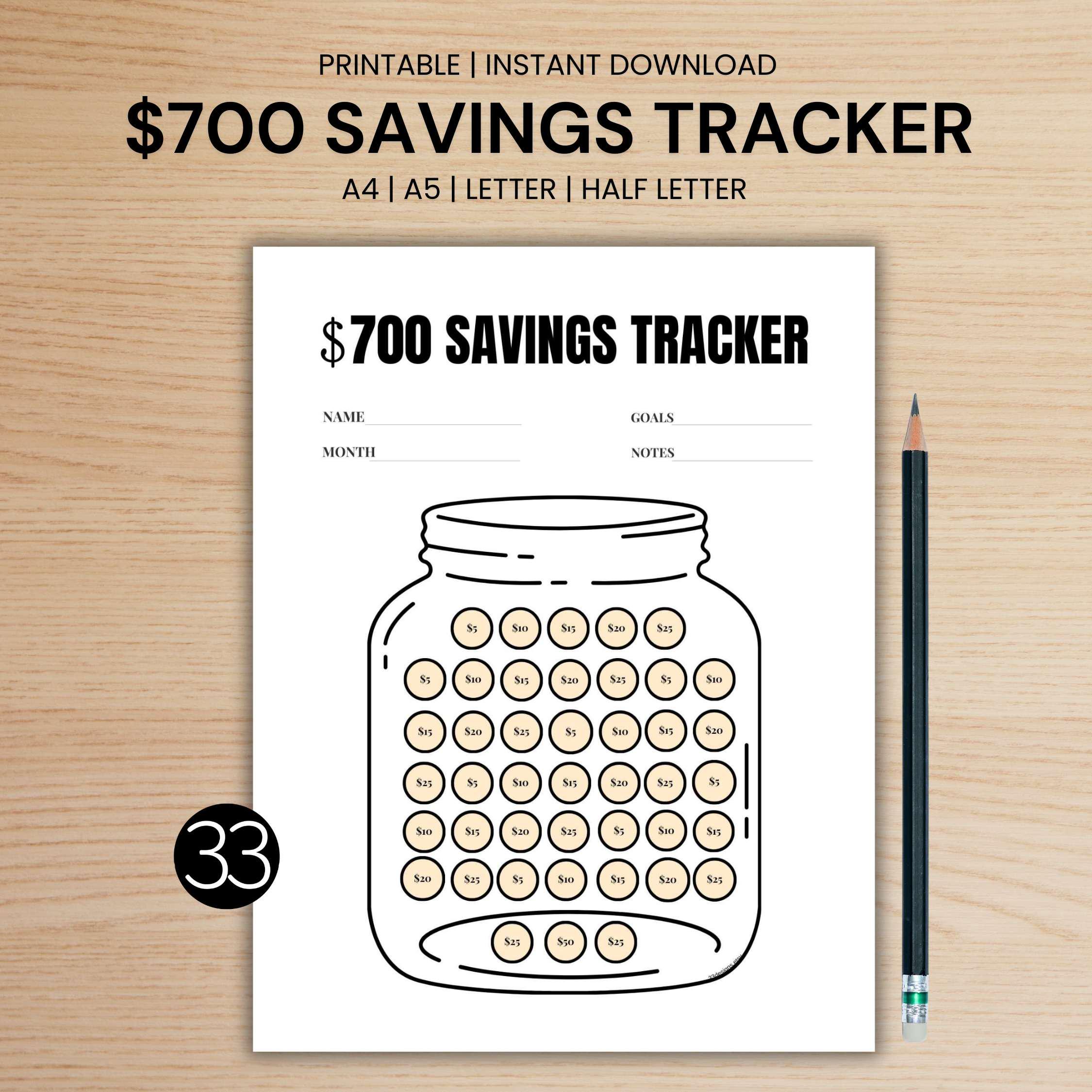 Printable 700 Dollar Savings Challenge Tracker Jar Goal Planner PDF ...