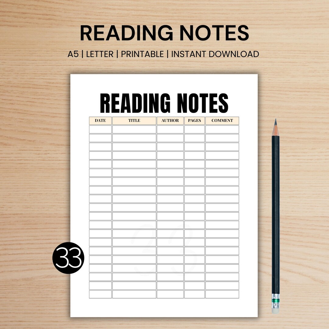 Printable Reading Notes Log Sheet Tracking Books Authors Pages ...