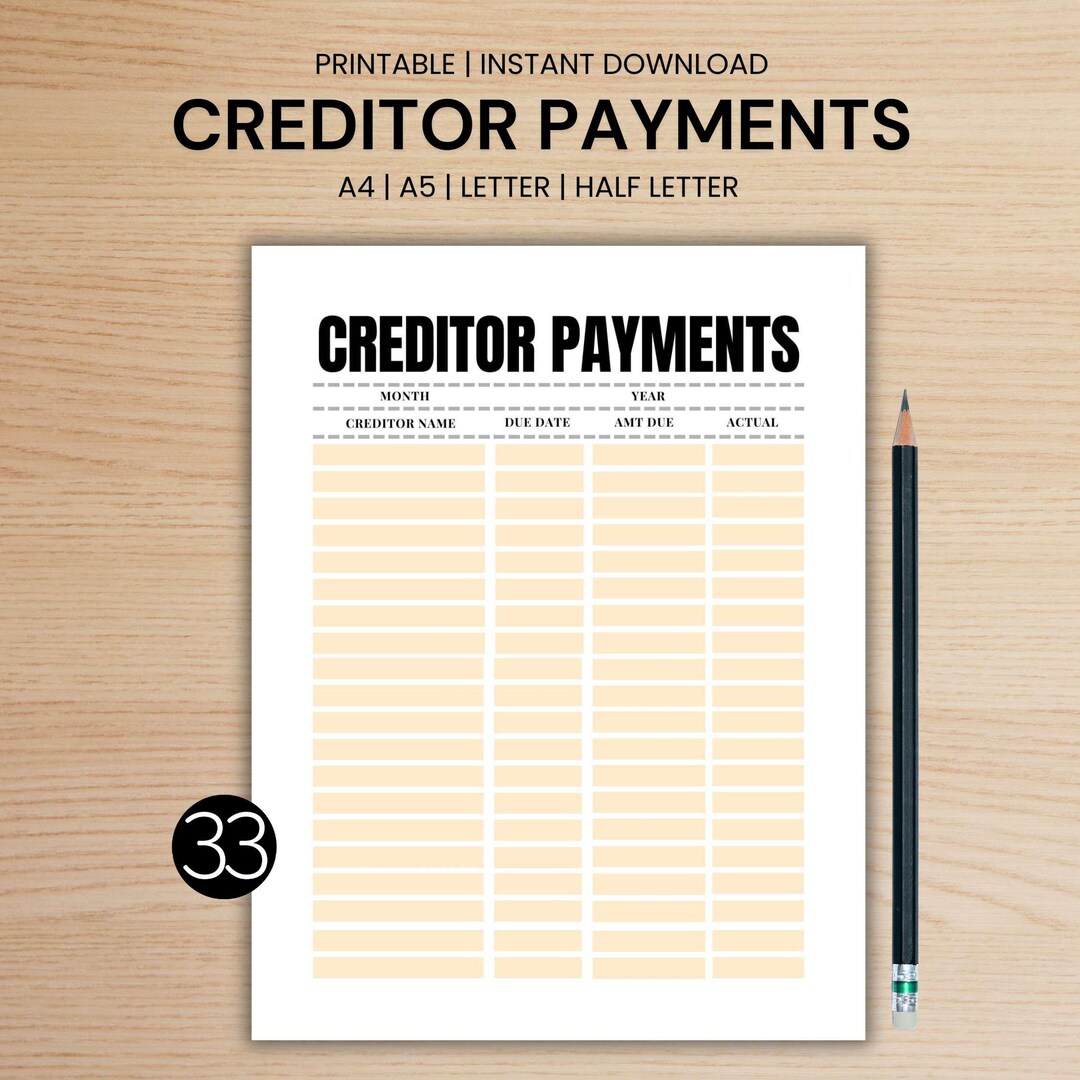 Creditor Payment Log Printable Debt Payoff Tracker Budget Sheet ...