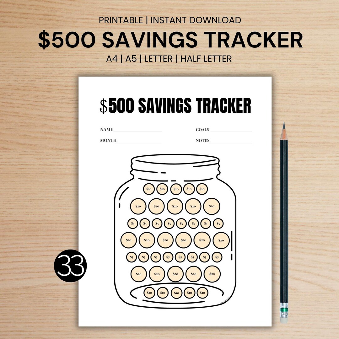 Printable 500 Dollar Savings Challenge Jar Tracker Budget Planner PDF ...