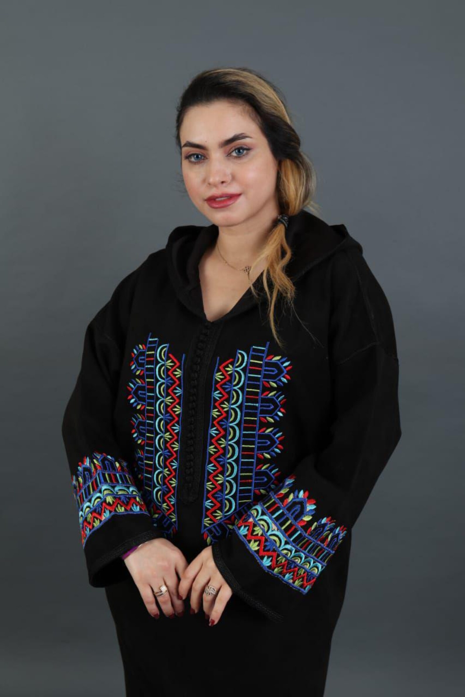 Moroccan Hooded Djellaba for Women, Handmade Embroidered Kaftan Dress ...