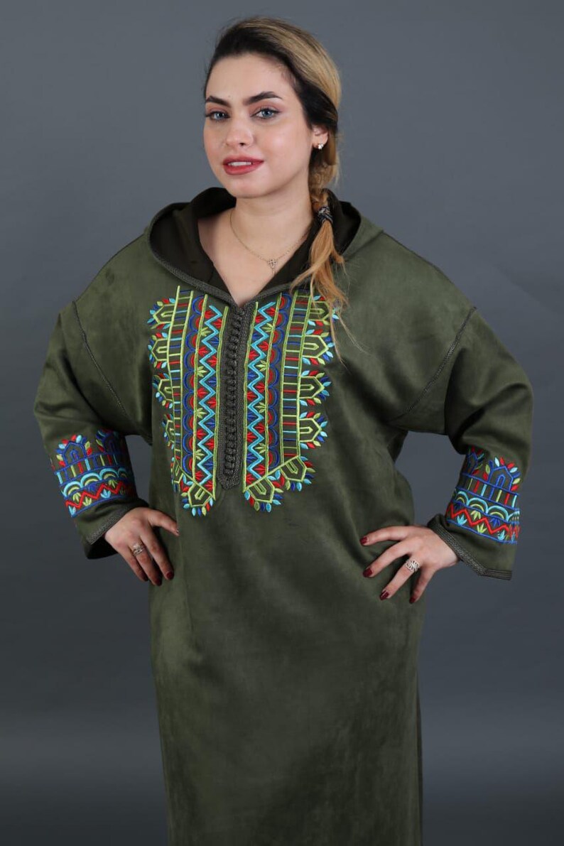 Moroccan Hooded Djellaba for Women, Handmade Embroidered Kaftan Dress ...