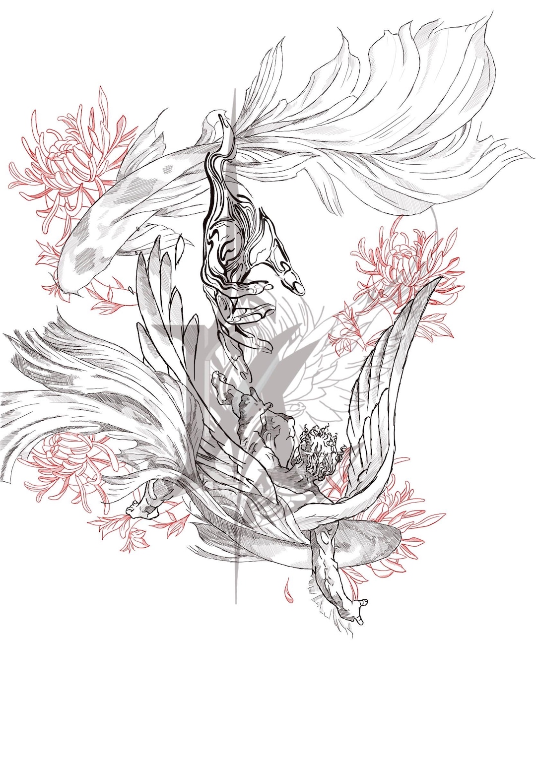 Descent and Ascent Tattoo Design | Ethereal Fine Line Art of Celestial ...