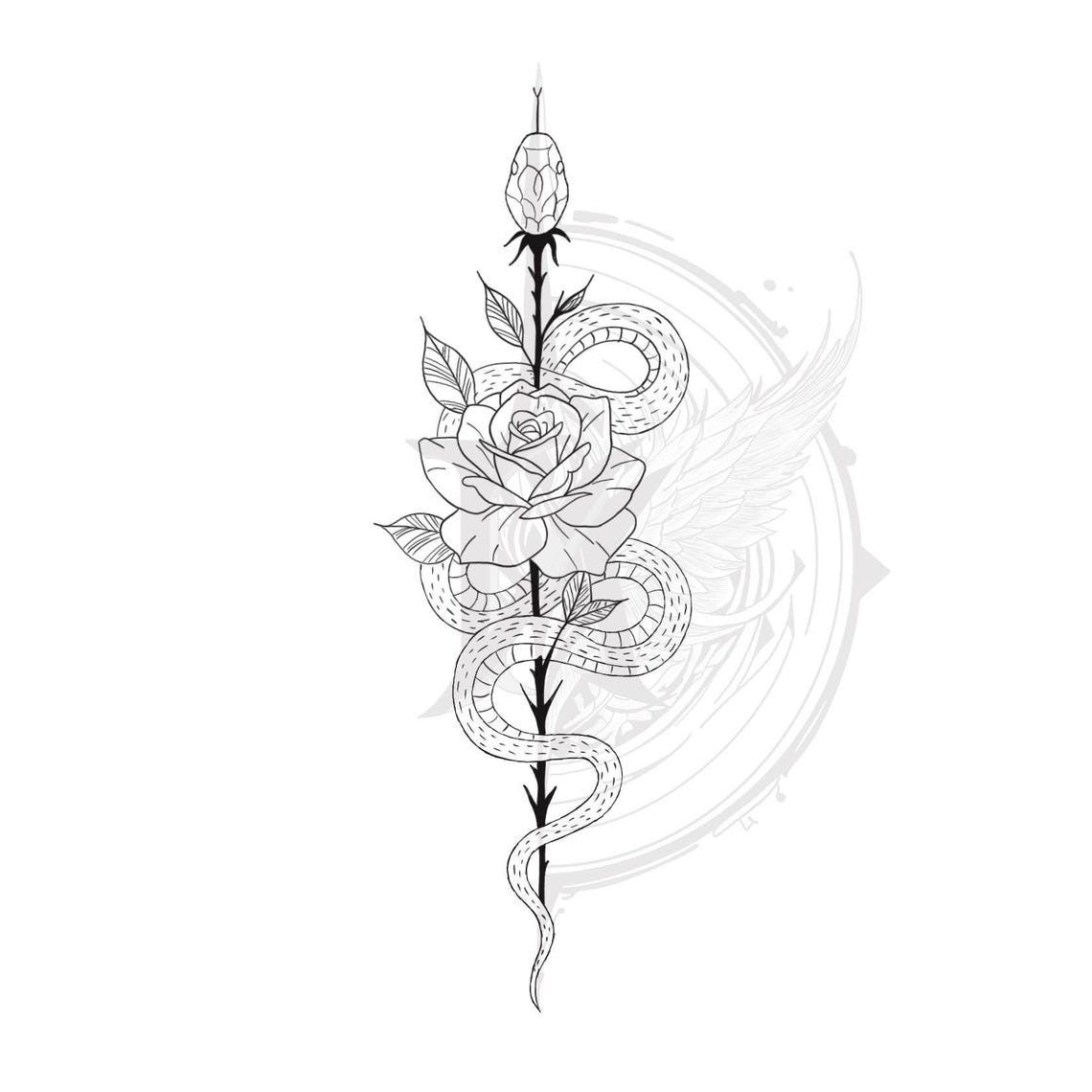Venom & Bloom Tattoo Design | Snake and Rose Symbolic Line Art ...