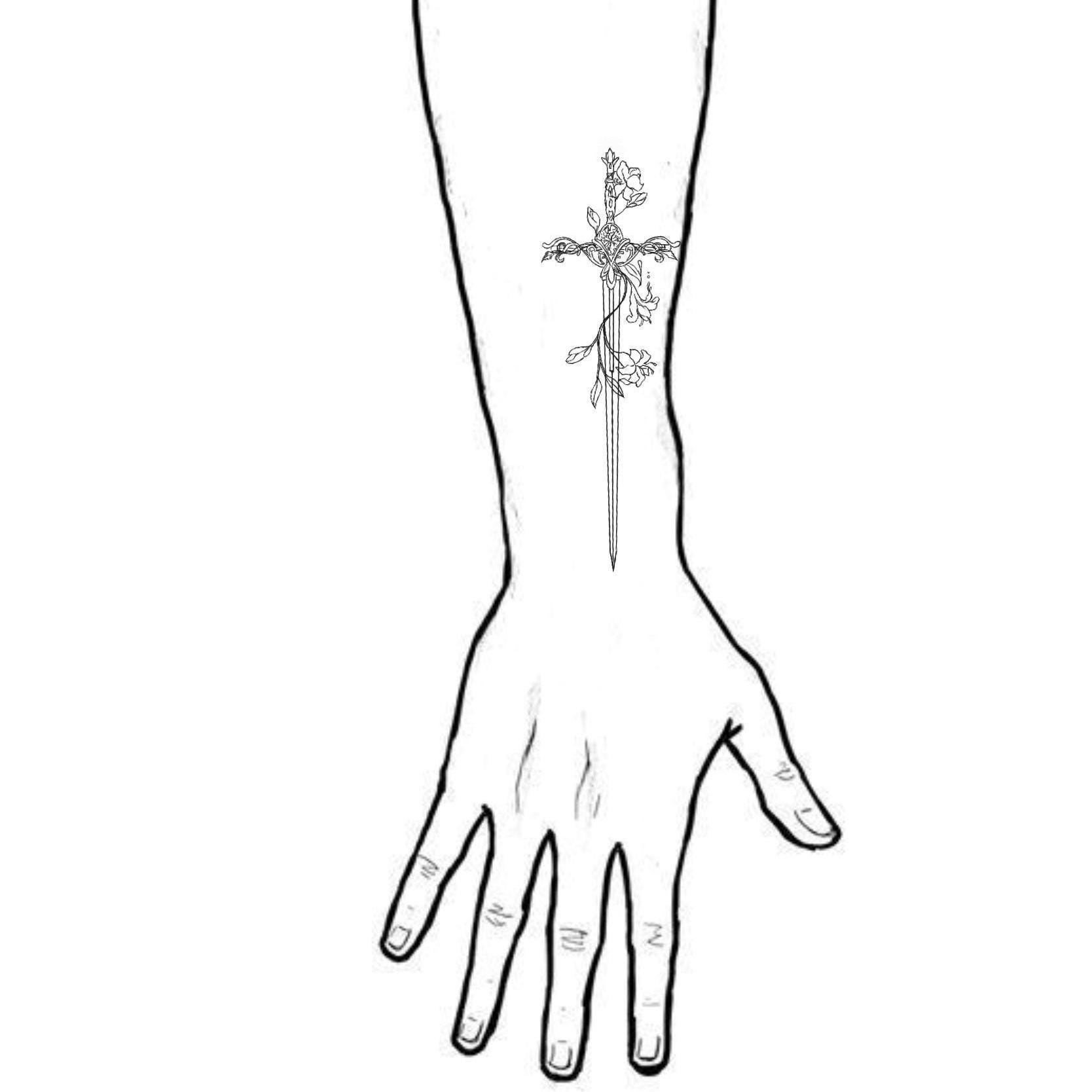 Blade of the Blooming Oath Tattoo Design | Floral Sword & Botanical Art ...