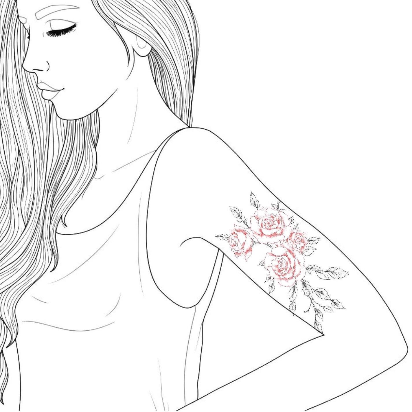 Eternal Rose Tattoo Design | Fine Line Floral Red & Black Ink Art ...
