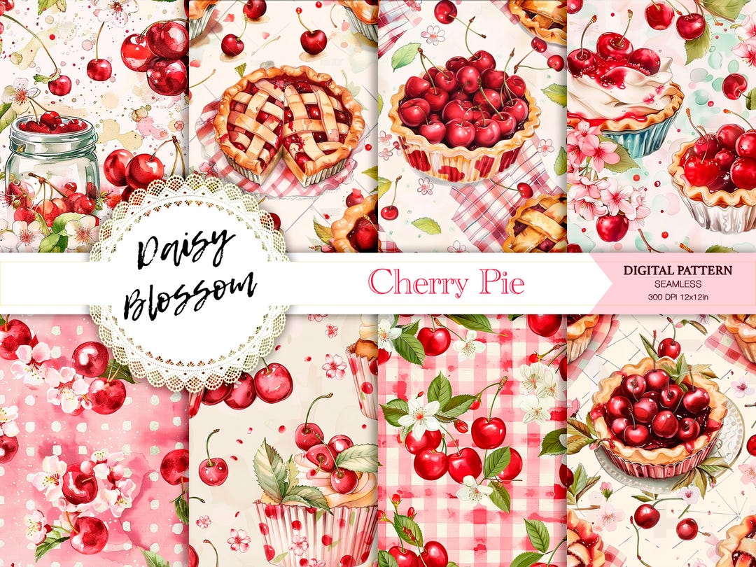 Cherry Pie Digital Paper Pack: Retro Diner Seamless Pattern (digital ...