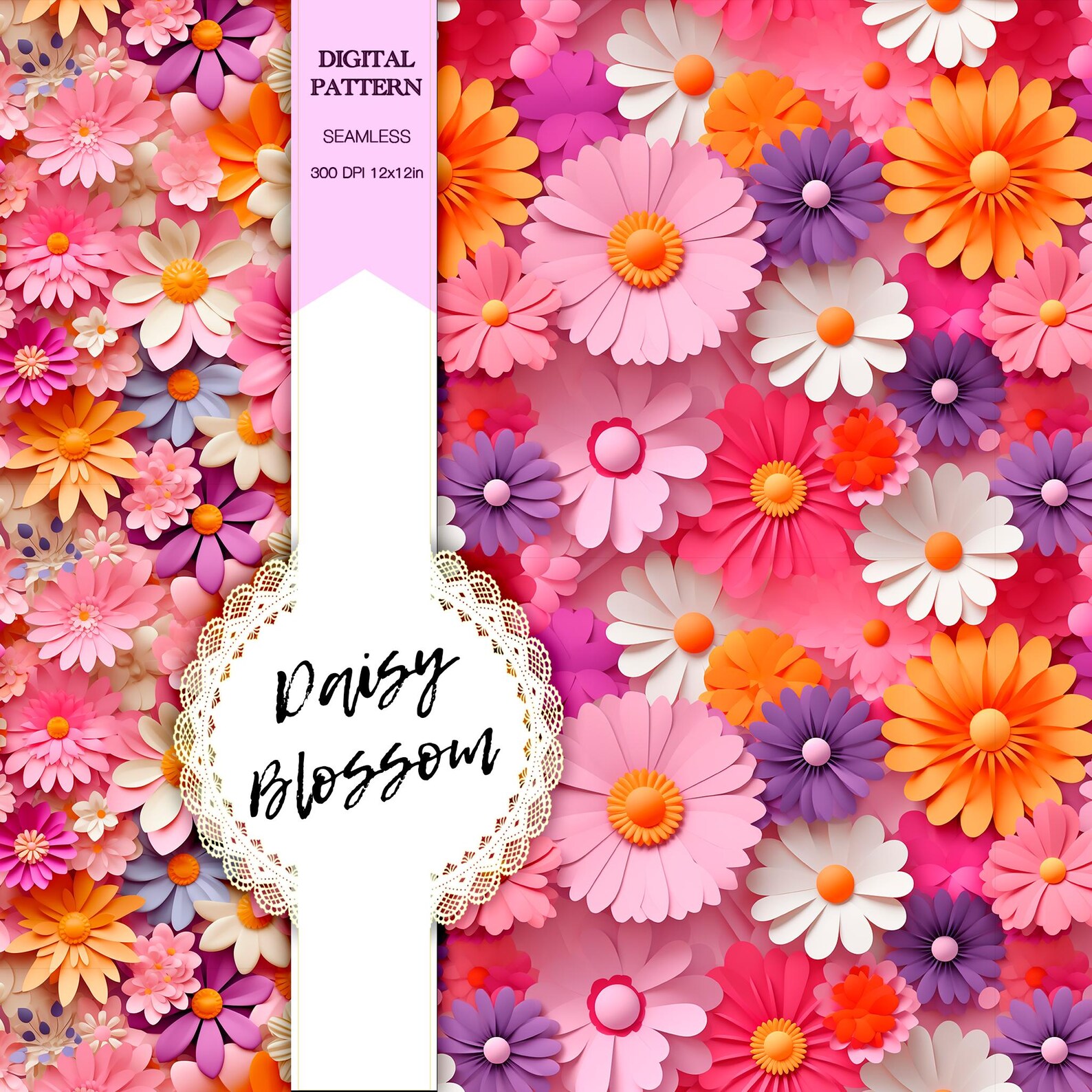 Boho Flower Digital Paper Pack: Retro Seamless Pattern (digital ...