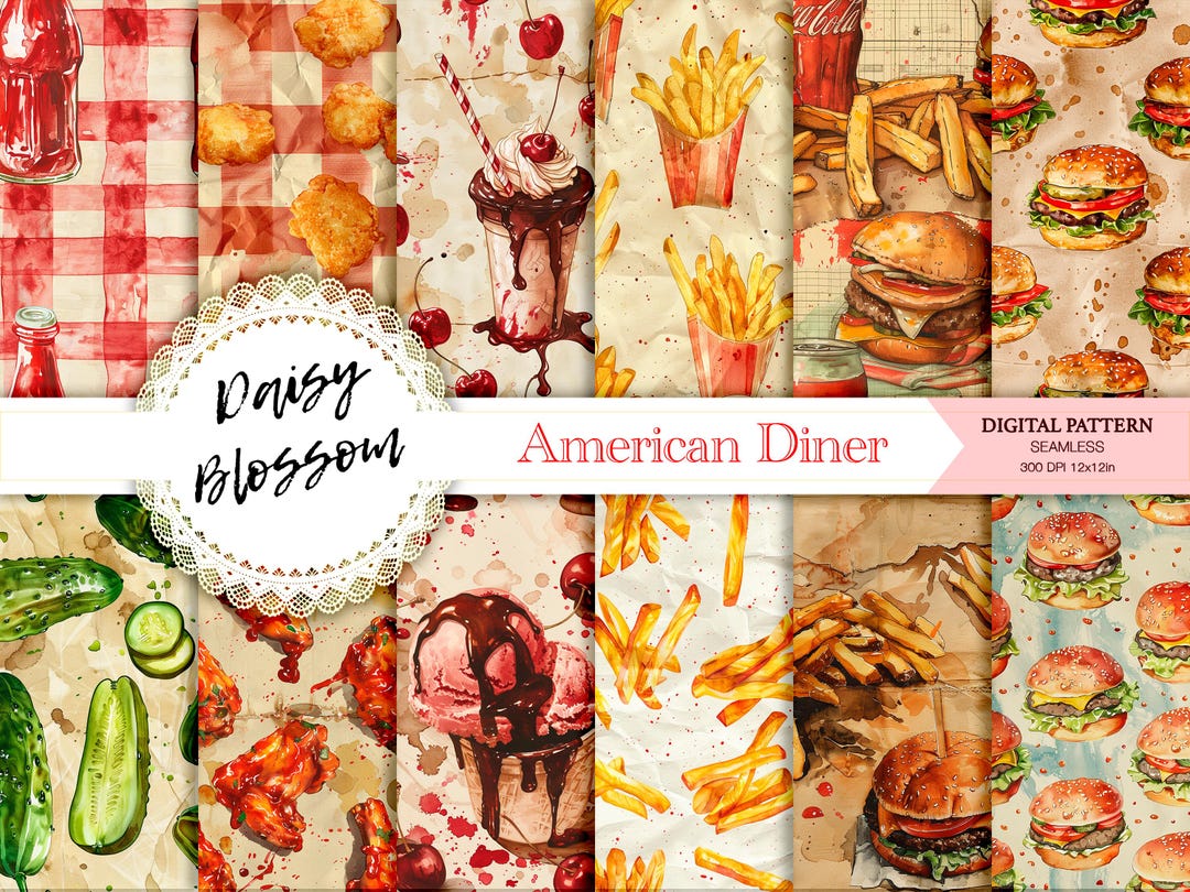 American Diner Digital Paper Pack | SEAMLESS Pattern | 1950 Diner ...