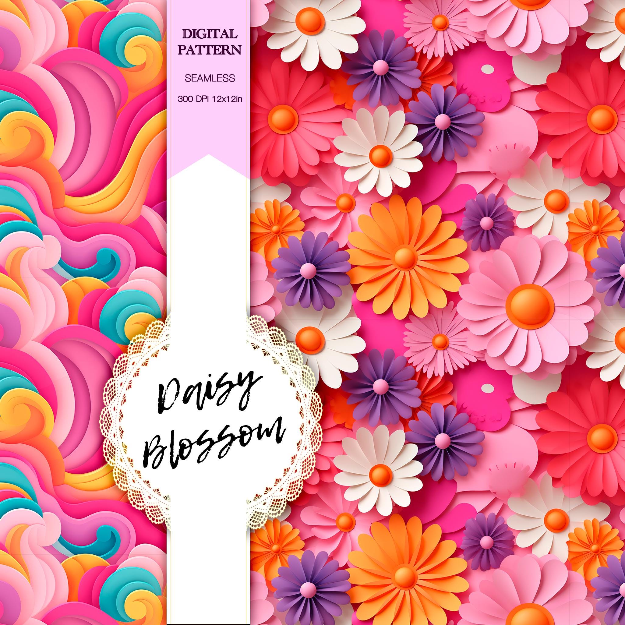 Boho Flower Digital Paper Pack: Retro Seamless Pattern (digital ...