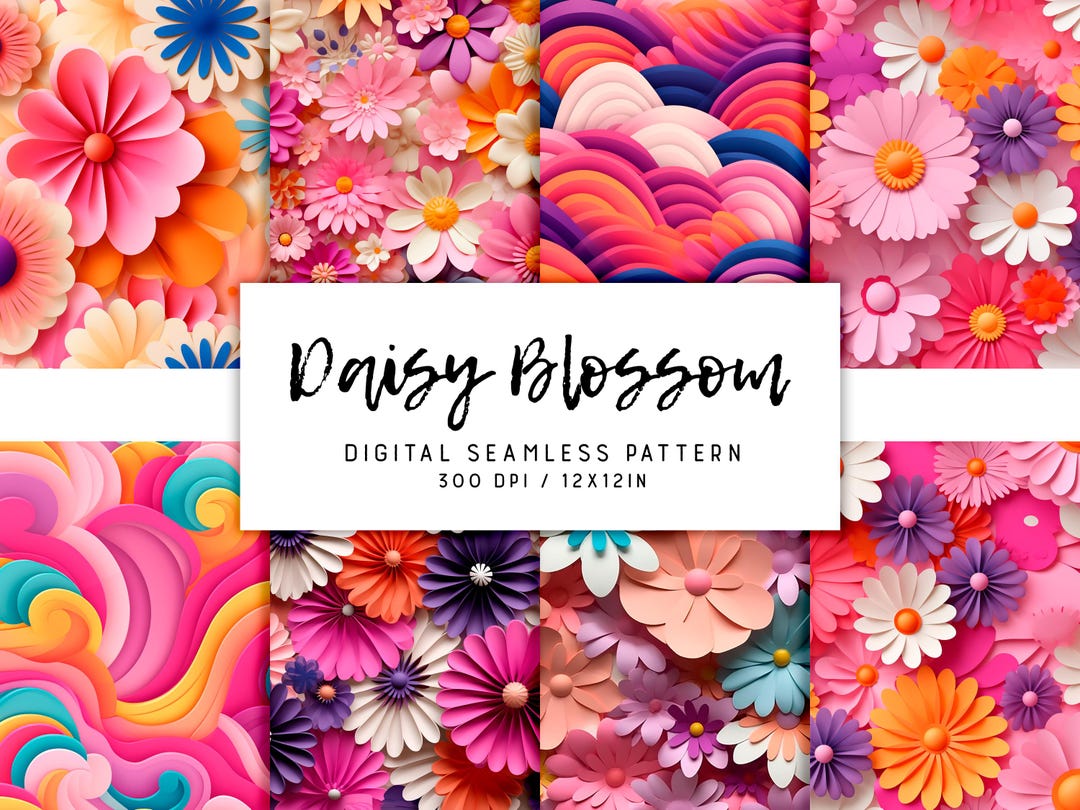 Boho Flower Digital Paper Pack: Retro Seamless Pattern (digital ...