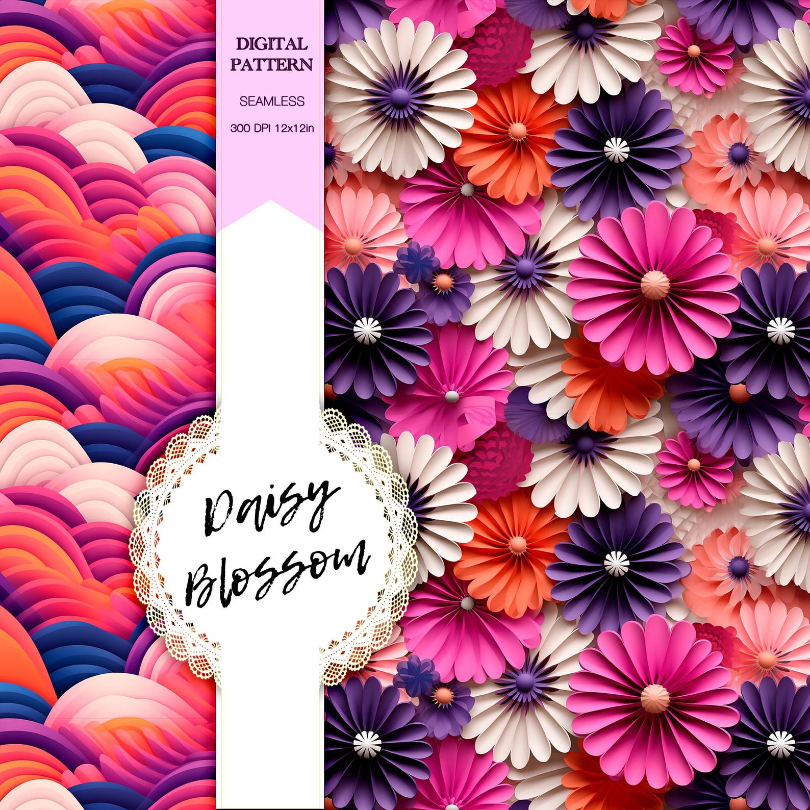 Boho Flower Digital Paper Pack: Retro Seamless Pattern (digital ...