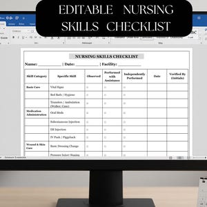 Editable Nursing Skills Checklist Template, Printable Nursing Skills Checklist Tracker, New Grad ...