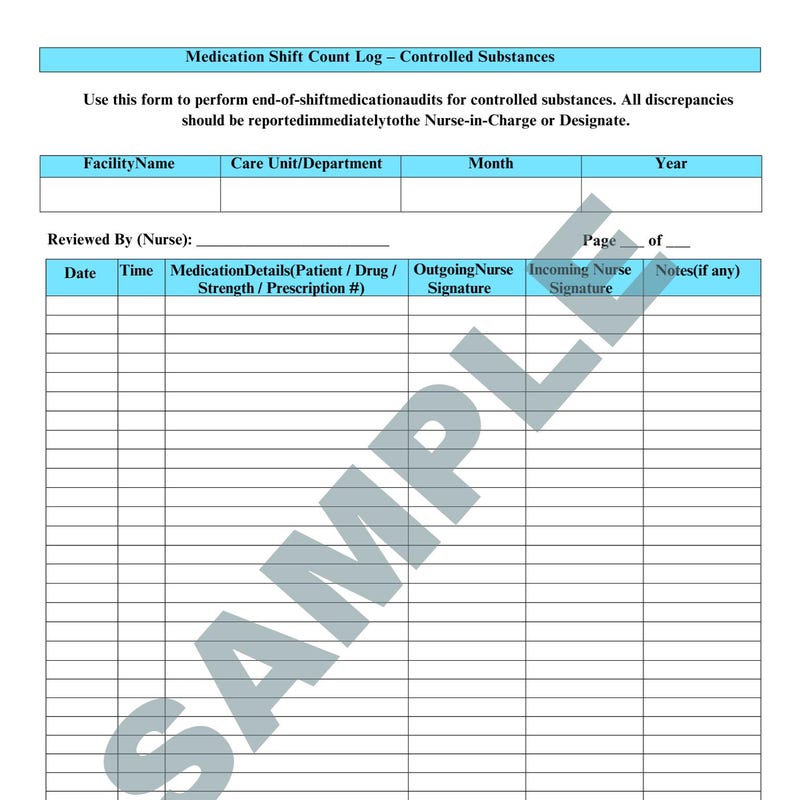 Narcotic Count Sheet - Etsy