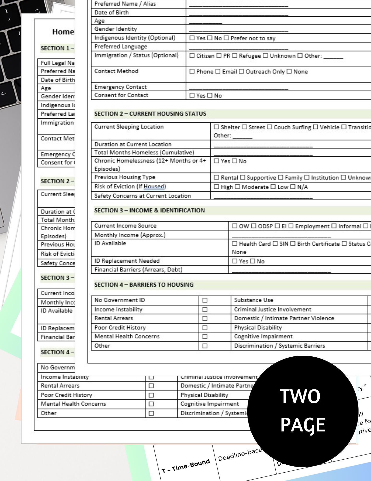 Homeless Case Management Intake Template | Housing & Risk Assessment ...