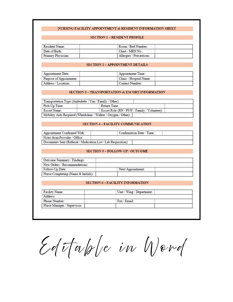 Resident Appointment Form for Nursing Facility | Editable DOCX ...