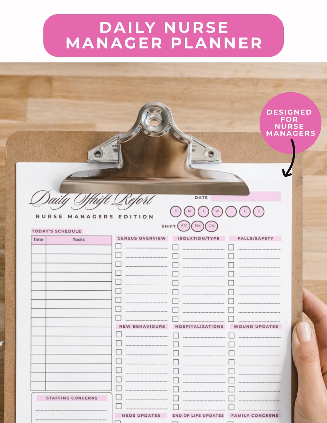 Daily Nurse Shift Report Sheet, Printable Nurse Manager Log, RN RPN ...