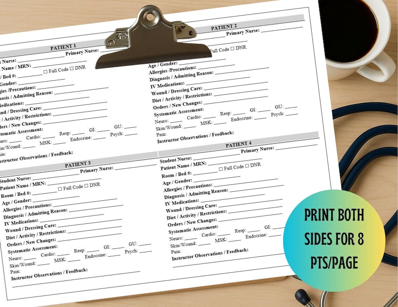 Clinical Instructor Patient Info Sheet – Editable Nursing Template for ...