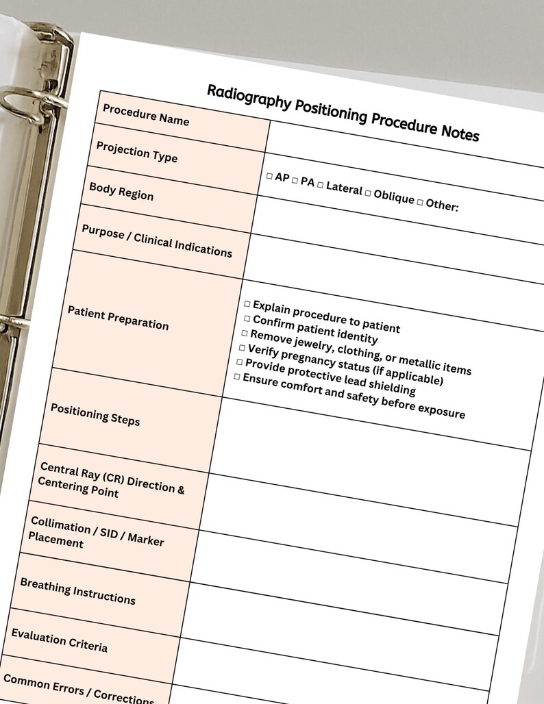 Radiography Positioning Procedure Notes Template – Editable Canva Form ...