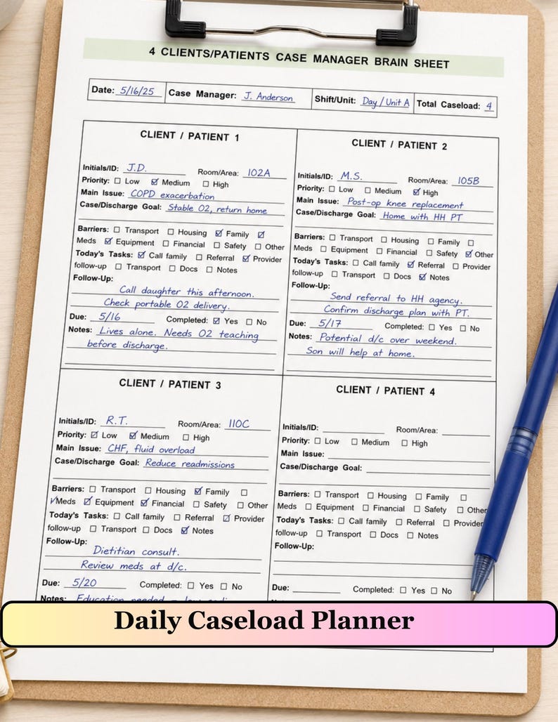 Case Manager Brain Sheet for 4 Clients, Editable Word Template and Case ...