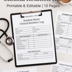 Student Nurse Clinical Rotation Kit | Printable Templates, SBAR, Care ...