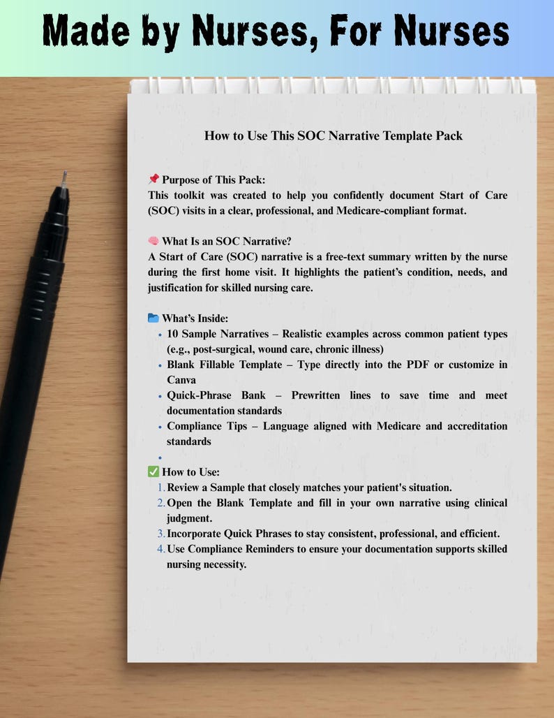 SOC Narrative Templates for Rns and Lpns, Fillable PDF, Nursing ...