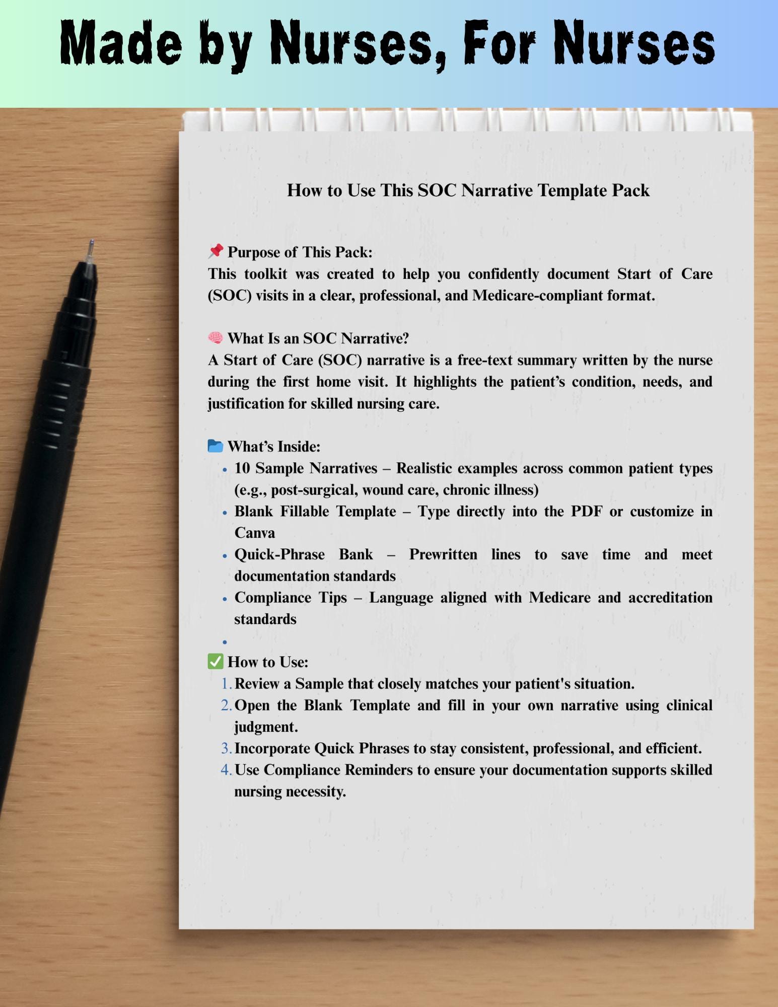 SOC Narrative Templates for Rns and Lpns, Fillable PDF, Nursing ...