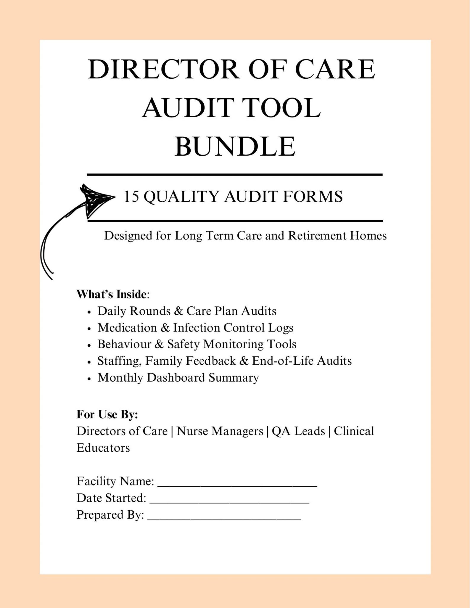 Director of Care Audit Tool Bundle, Printable LTC QA Forms, Monthly ...