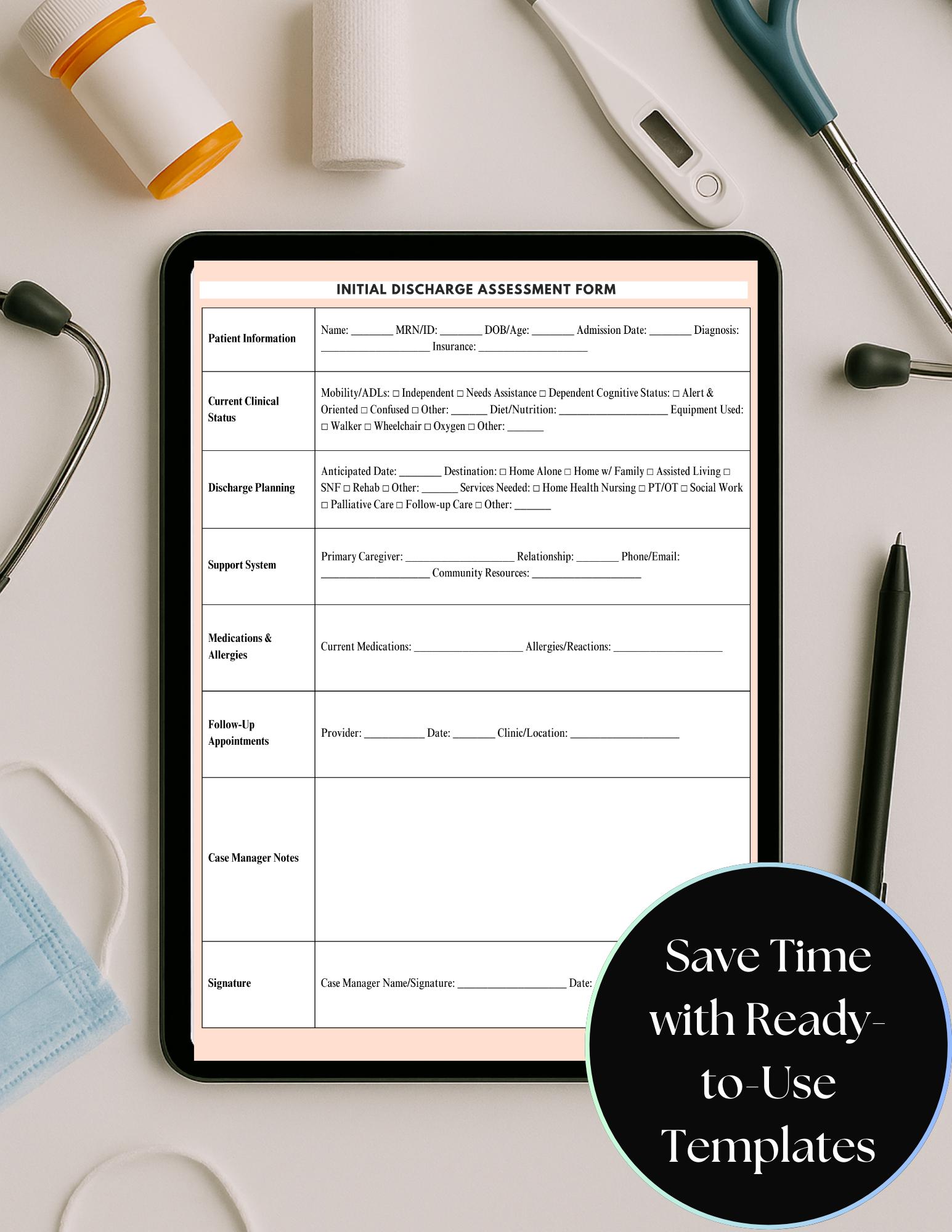 Inpatient Case Manager Initial Discharge Assessment Form, Hospital ...