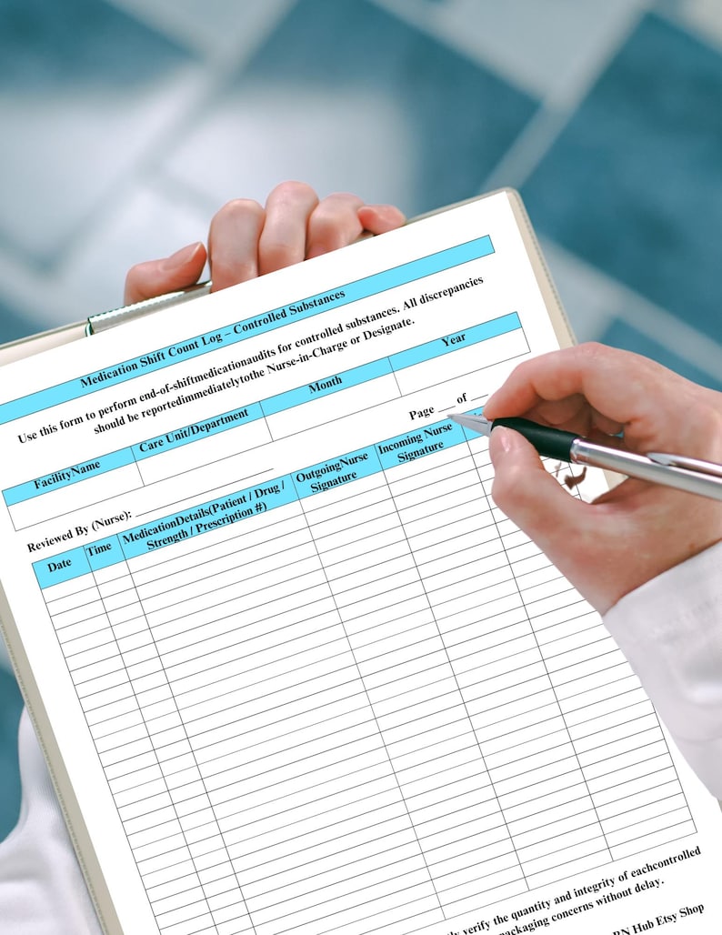 Controlled Substance Medication Count Log | Printable Shift Audit Sheet ...