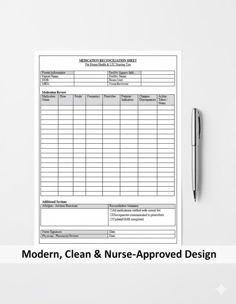 Printable Medication Reconciliation Sheet for Home Health & LTC PDF ...