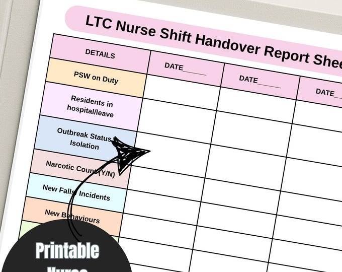 LTC Nurse Shift Handover Report Sheet | Printable Nurse Report Template ...